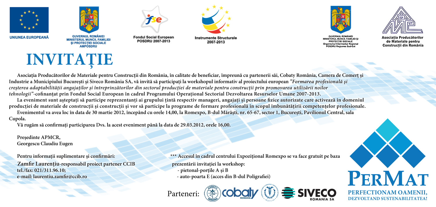 Invitatie workshop de promovare 30.03.2012 - OAR București