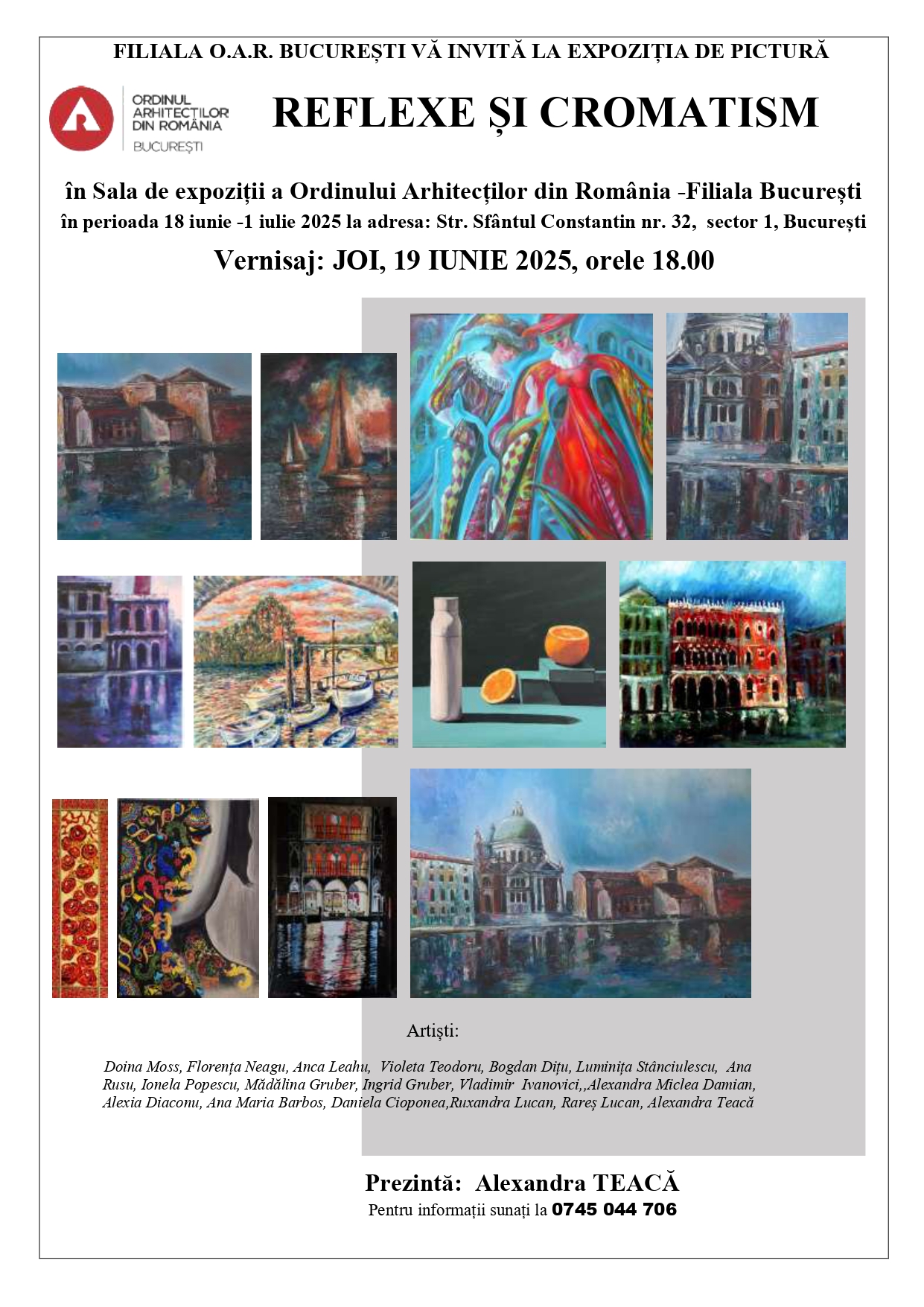 Invitație la vernisajul expoziției Reflexe și cromatism - OAR București